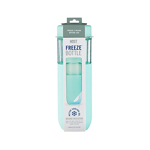 HOST Freeze Double Walled Insulated Water Bottle Freezer Tumbler with Active Cooling Gel Stainless Steel Lid and Silicone Grip, Set of 1 20 Oz Plastic Bottle, Mint