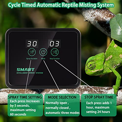 Reptile Humidifiers Smart Misting System, Reptile Mister Automatic with Timer, Terrariums Humidifier with 360°Adjustable Misting Nozzles, Spray Kit for Rainforest Plants Amphibian(Touch Version)
