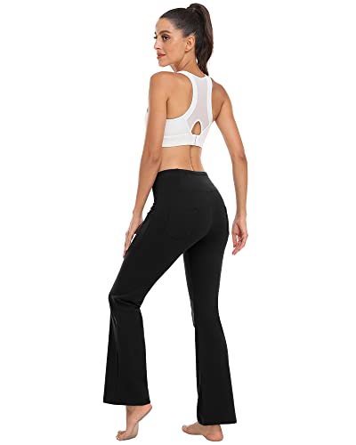 Zonoss Bootcut Yoga Pants with Pockets for Women High Waist,Gym Workout Flare Leggings Tummy Control,Black,M