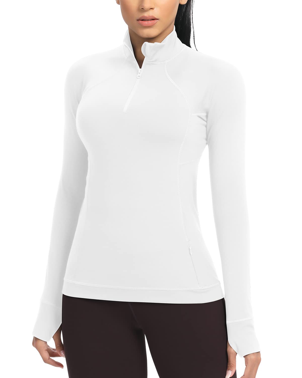 GYM RAINBOW Womens Long Sleeve Workout Shirts Quarter Zip Pullover Sweatshirt Athletic Running Tops Compression Shirts(#2 White,Small)