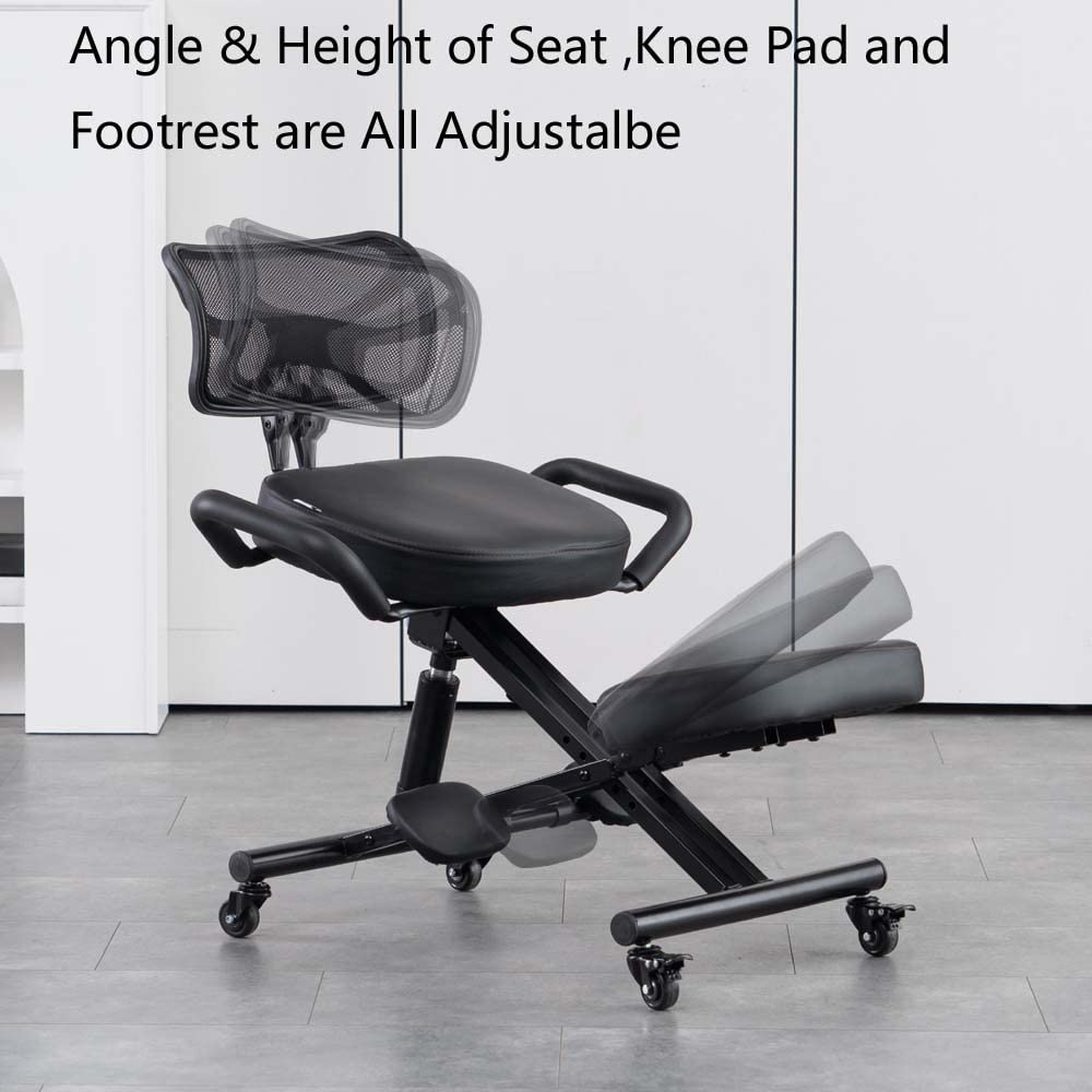 Ergonomic Kneeling Chair with Back Support and Wheels for Office, adjustable Balance chair for Home,Black