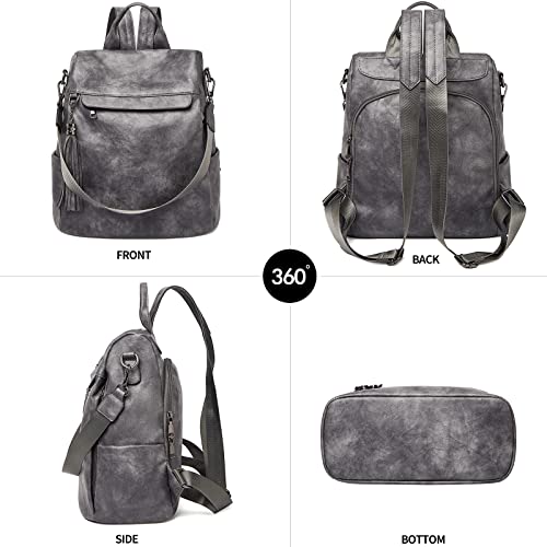 FOXLOVER Backpack Purse for Women Large Womens Backpack Leather Travel Backpack Fashion Backpack Purse Designer Ladies Shoulder Bags(Grey C)
