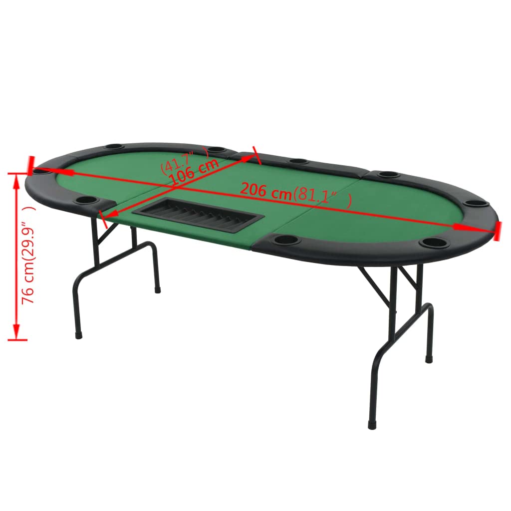 GOLINPEILO Oval Folding 9-Player Games Poker Play Table with Chip Cup Holder Card Game Table Steel Base Casino Green 3 Fold 81.1" x 41.7" x 29.9"