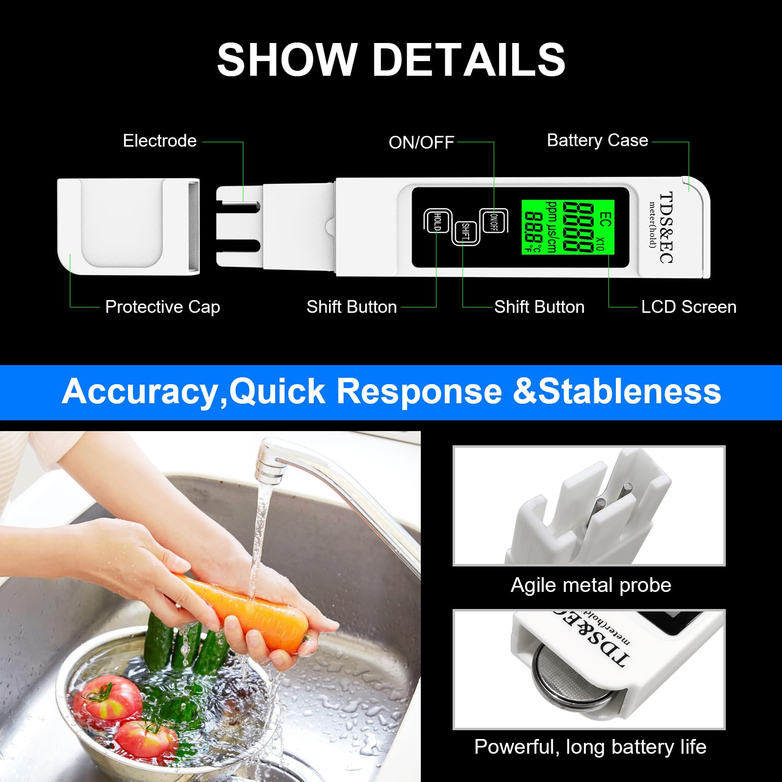 ๐๐จ๐ฌ๐ญ ๐๐๐๐ฎ๐ซ๐๐ญ๐ ๐๐จ ๐
๐๐ซ 4-in-1 Instant Read TDS Meter - Measures TDS, EC, & Temperature (ยฐC/ยฐF) - Digital Water Testing Kit for Tap, Well, Pool, Hydroponics, Aquarium, RO/DI System White