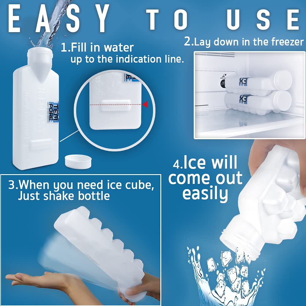 ICE MAKER BOTTLE For Freezer 2pcs, Plastic Bottle With Lid Makes Small Size Nugget Ice Chips For Soft Drinks, Cocktail Ice, Wine On Ice - The Most Sanitary Ice Cube Tray For Freezer/Makes 17 Ice Cubes