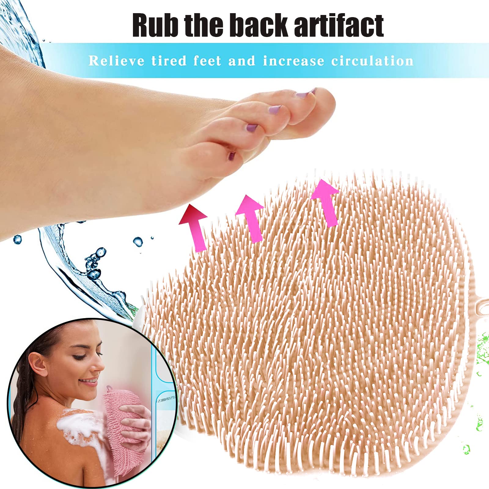 Hands Free Back Scrubber for Shower, Suction Cup Back Scrubber for Shower Wall Mounted Back Scrubber Silicone Flat Body Scrubber Sticks to Wall Lazy Shower Massage Scrubber Bath Brush(Pink)