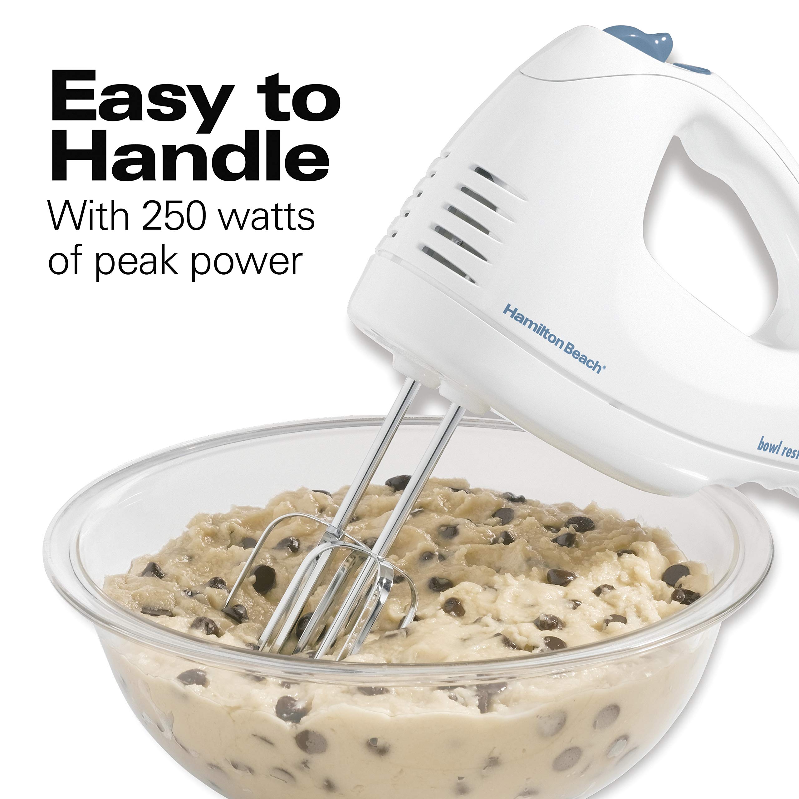 Hamilton Beach Wave Crusher Blender with 40oz Glass Jar & Beach 6-Speed Electric Hand Mixer with Snap-On Storage Case, Wire Beaters, Whisk and Bowl Rest, 250W, White (62682RZ)