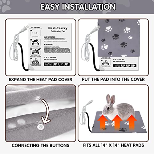 Rest-Eazzzy Pet Heating Pad Indoor, Dog Heating Pad Mat with Removable Cover, Waterproof Heated Dog Pad for Cat Dog, NO Timer and Temp Adjustment (Grey, 14" X 14")