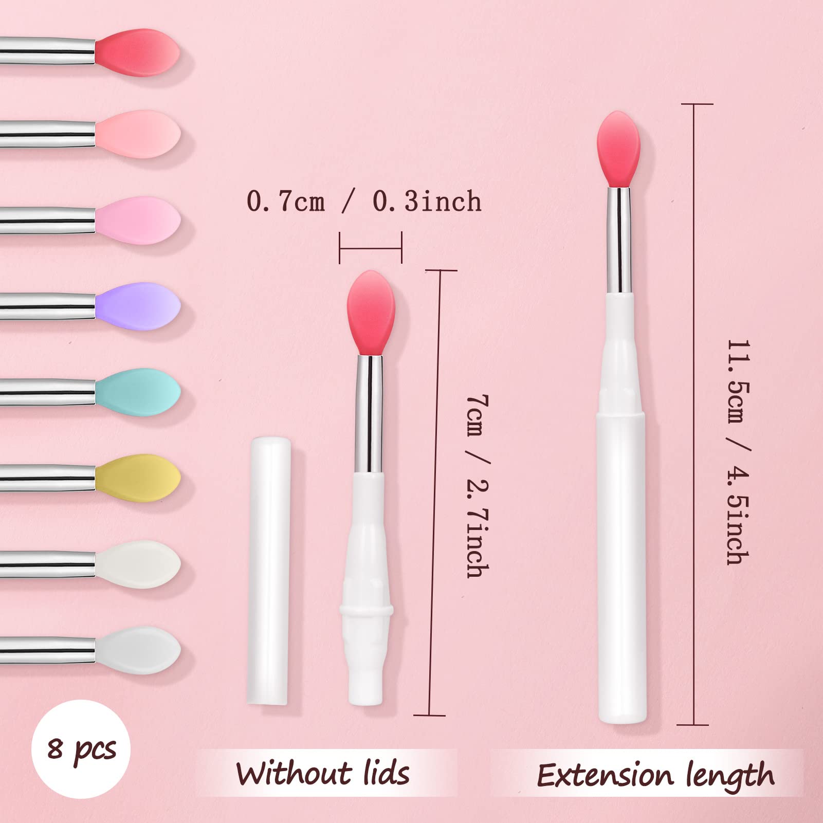Unaone Silicone Lip Brush, 8 PCS Makeup Beauty Lipstick Brushes with Cap Lip Applicator Brushes for Lipstick Lip Gloss Lip Mask Eyeshadow