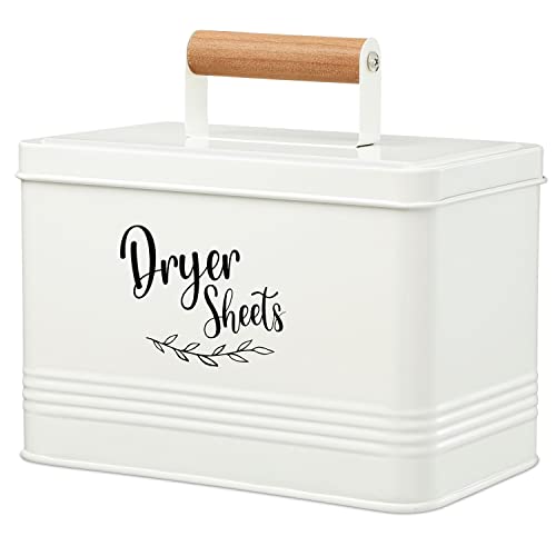 Perfnique Dryer Sheet Holder, Farmhouse Dryer Sheet Dispenser with Lid for Laundry Room Decor, Metal Dryer Sheet Container, Laundry Sheet Holder for Laundry Room Organization, Dryer Sheet Box (Cream)