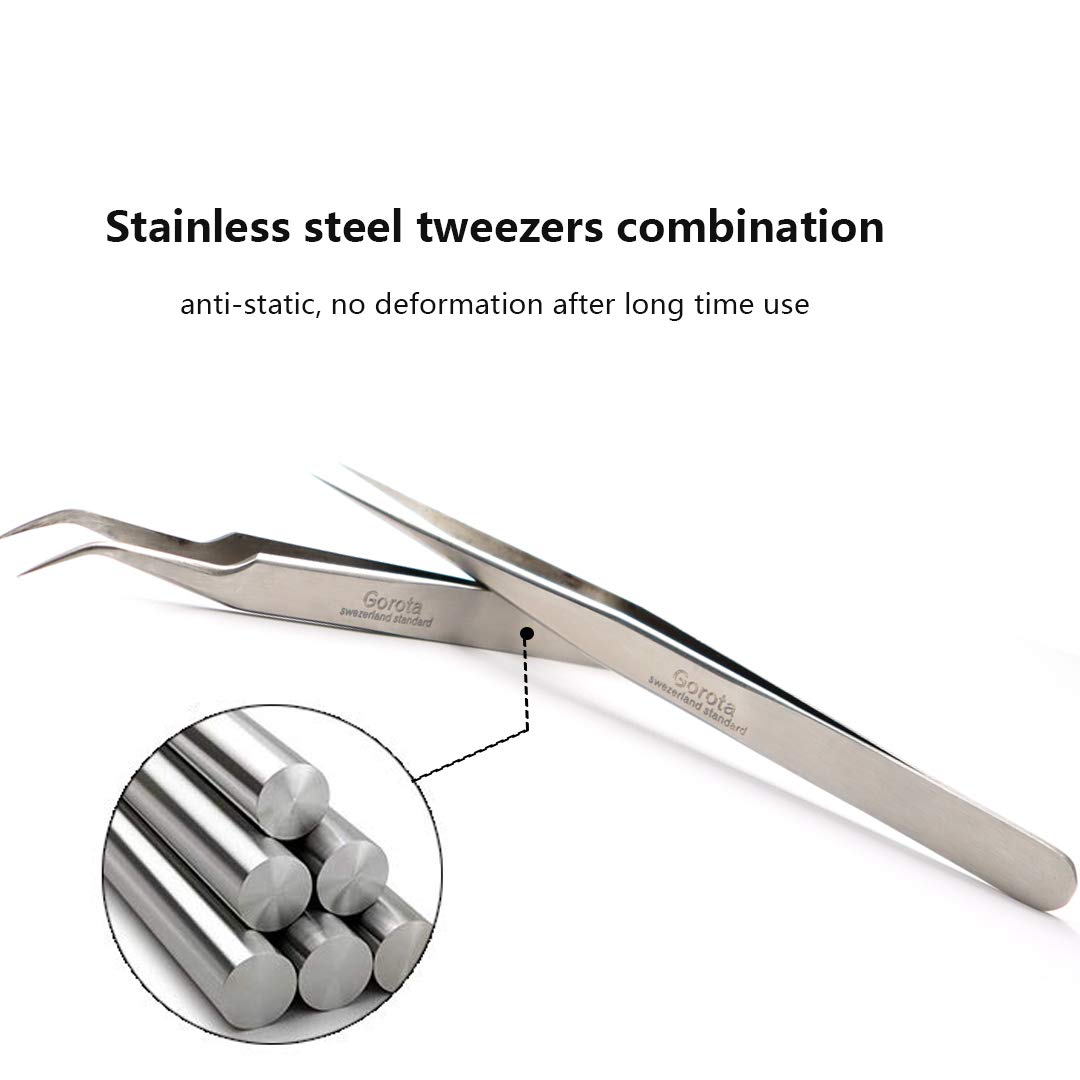 Eyelash Extension Tweezers Stainless Steel Precision Tweezers Combination(2 pcs) Straight and Curved Pointed Tweezers for Eyelash Extension Tools for Eyelash Extension