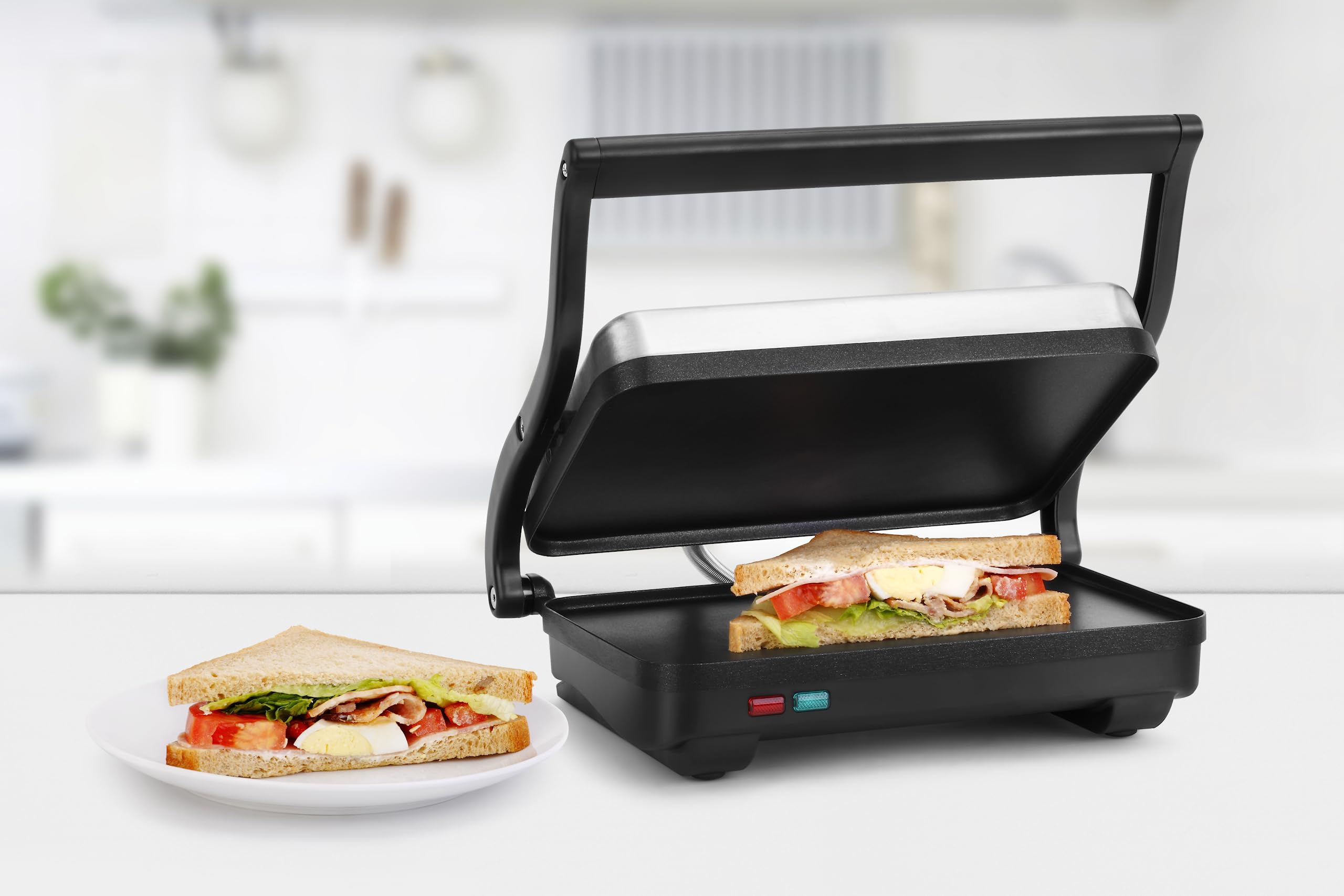 Holstein Housewares Electric Griddle for Toasting Sandwiches, Various Snacks - Black/Stainless Steel
