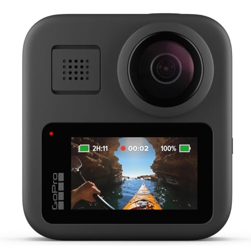 GoPro MAX Waterproof 360, Traditional Camera with Touch Screen Spherical 5.6K30 HD Video 16.6MP 360 Photos 1080p Live Streaming Stabilization - Bundle with SD Card, Sport Accessory Kit MAX
