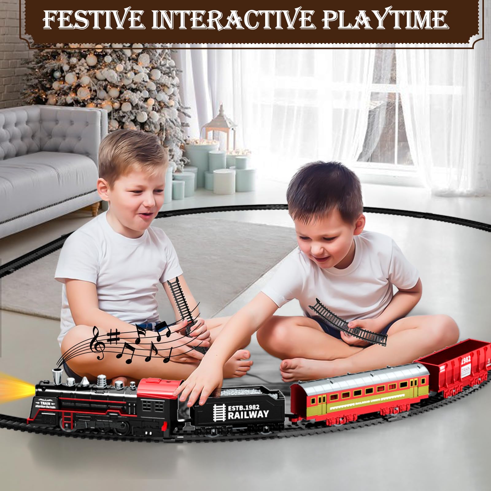 Doloowee Mini Train ElectricTrain Set with Retro Classic Steam(18pcs) Light & Sounds, Gift for Kids, Boys & Girls 3-6 Years