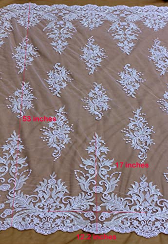 Special Design La Belleza Beading lace Fabric 53" Width Beautiful Patterns Easy to Cut for Wedding Dress Pure White lace Fabric 2 Yards