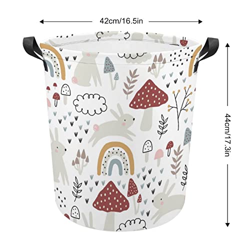 HoaMoya Collapsible Cute Cartoon Bunny Laundry Basket Spring Flowers Rainbow Mushroom Freestanding Laundry Hamper With Handles Large Waterproof Cloth Toy Storage Bin for Household Bedroom Bathroom