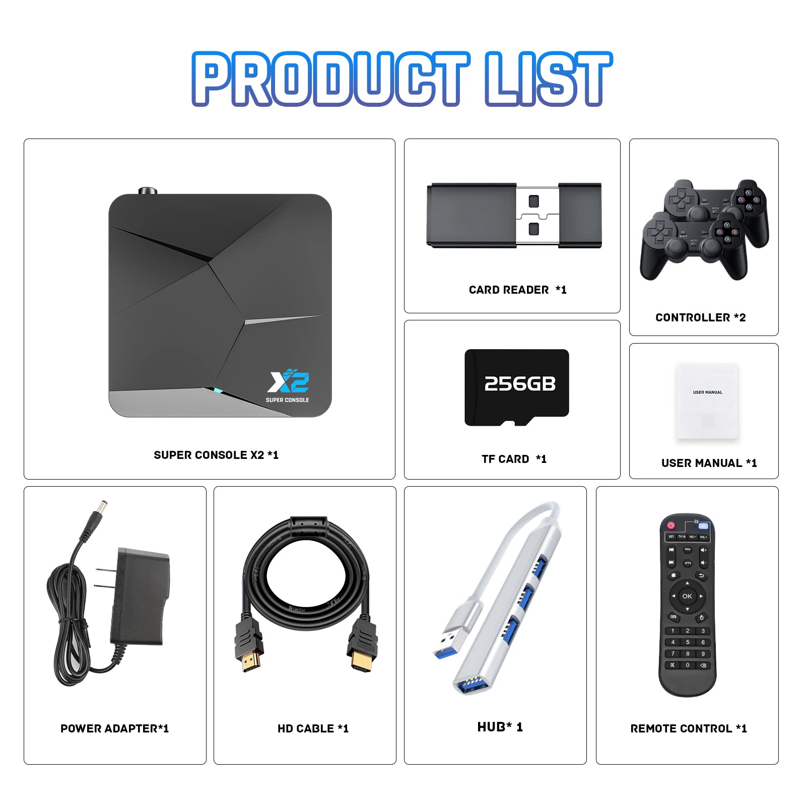 Kinhank Super Console X2 Video Game Console with 100,000+ Games, Compatible with 60+ Emulators, S902X2 Chip, Android TV 9.0&Emuelec 4.5 Dual Systems for 4K TV/AV Output,Include 2 Controllers
