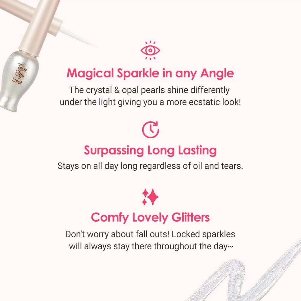 ETUDE Tear Drop Eye Liner #1 White Tear (21AD) | Eyes Makeup | Kbeauty | Liquid Glittering Eye Liner to Make Your Eyes Sparkle