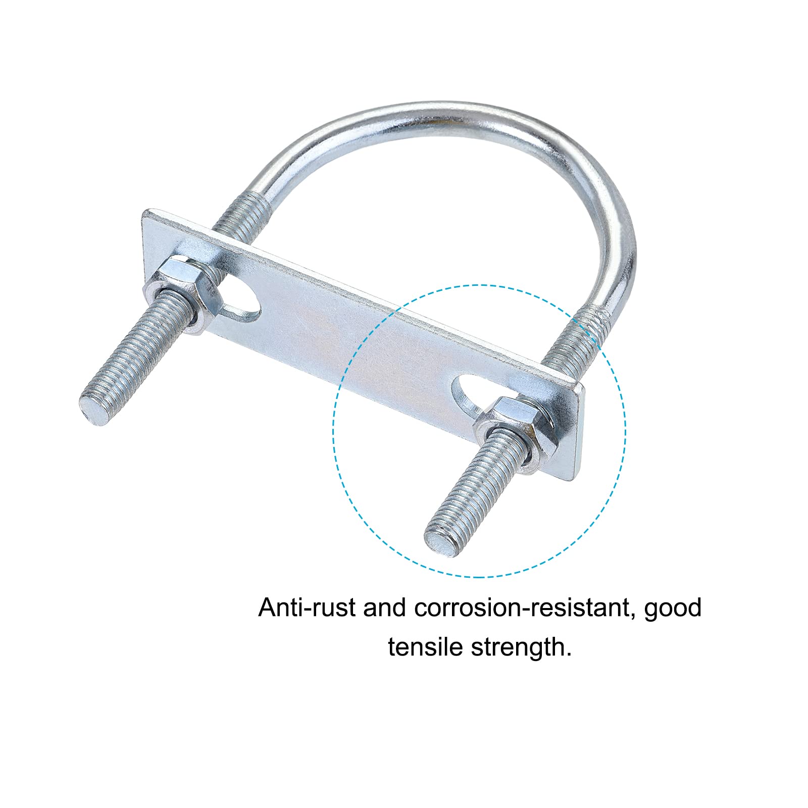 METALLIXITY U Bolts (M8x90x150mm), Round U Bolt Steel with Nut and Plate - for Construction, Pipe