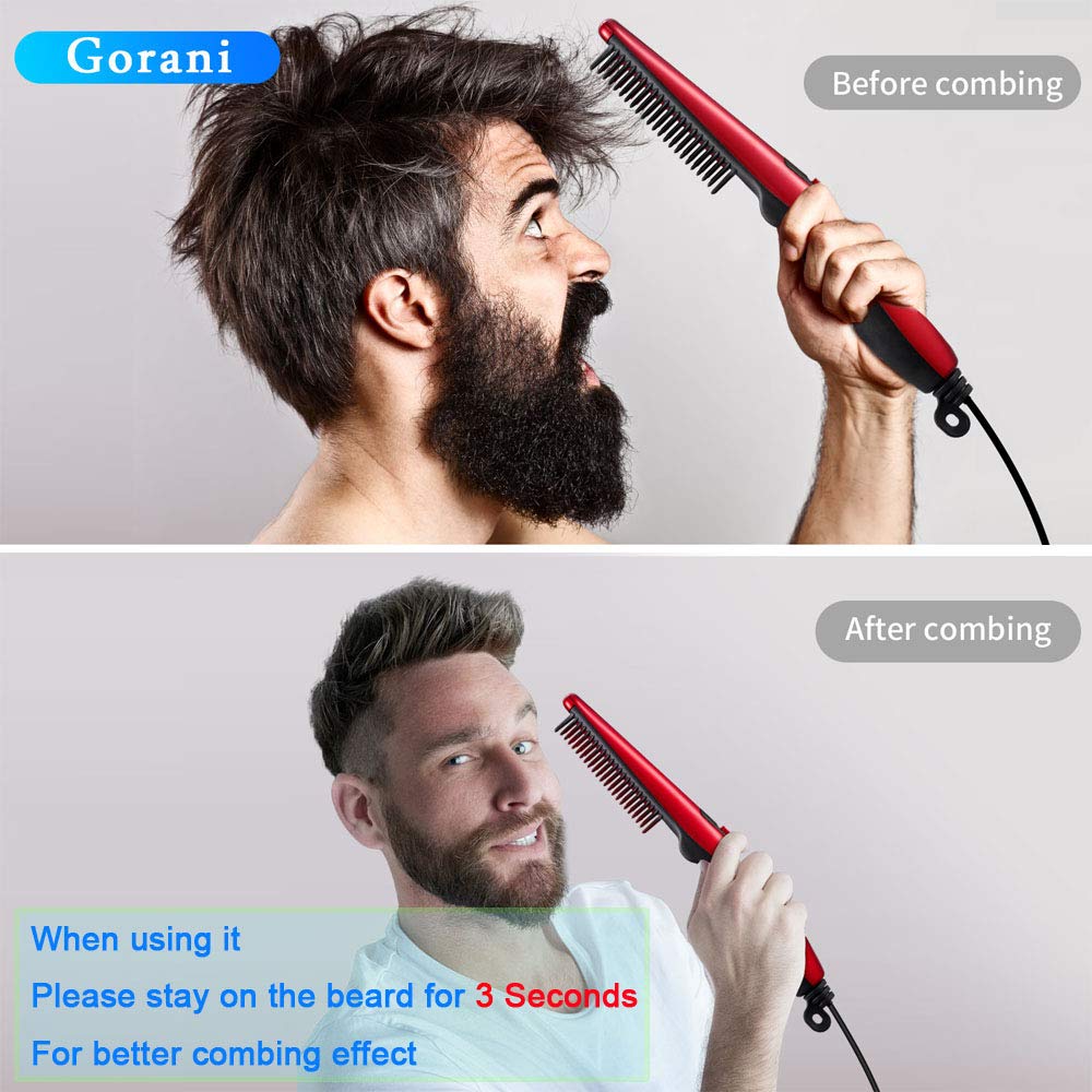 Gorani Beard Straightener Brush Comb for Men Beard Brush Heated Hot Iron Hair Straightener Comb