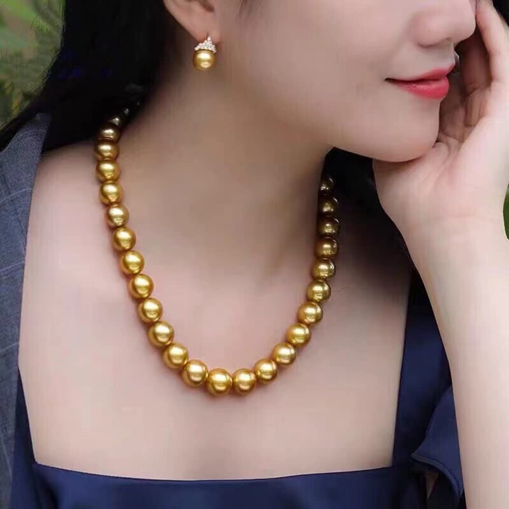 Gold, Malachite green,White Freshwater Genuine Cultured Pearl Necklace for Women in AAAA Quality,length(46cm18.1 in)