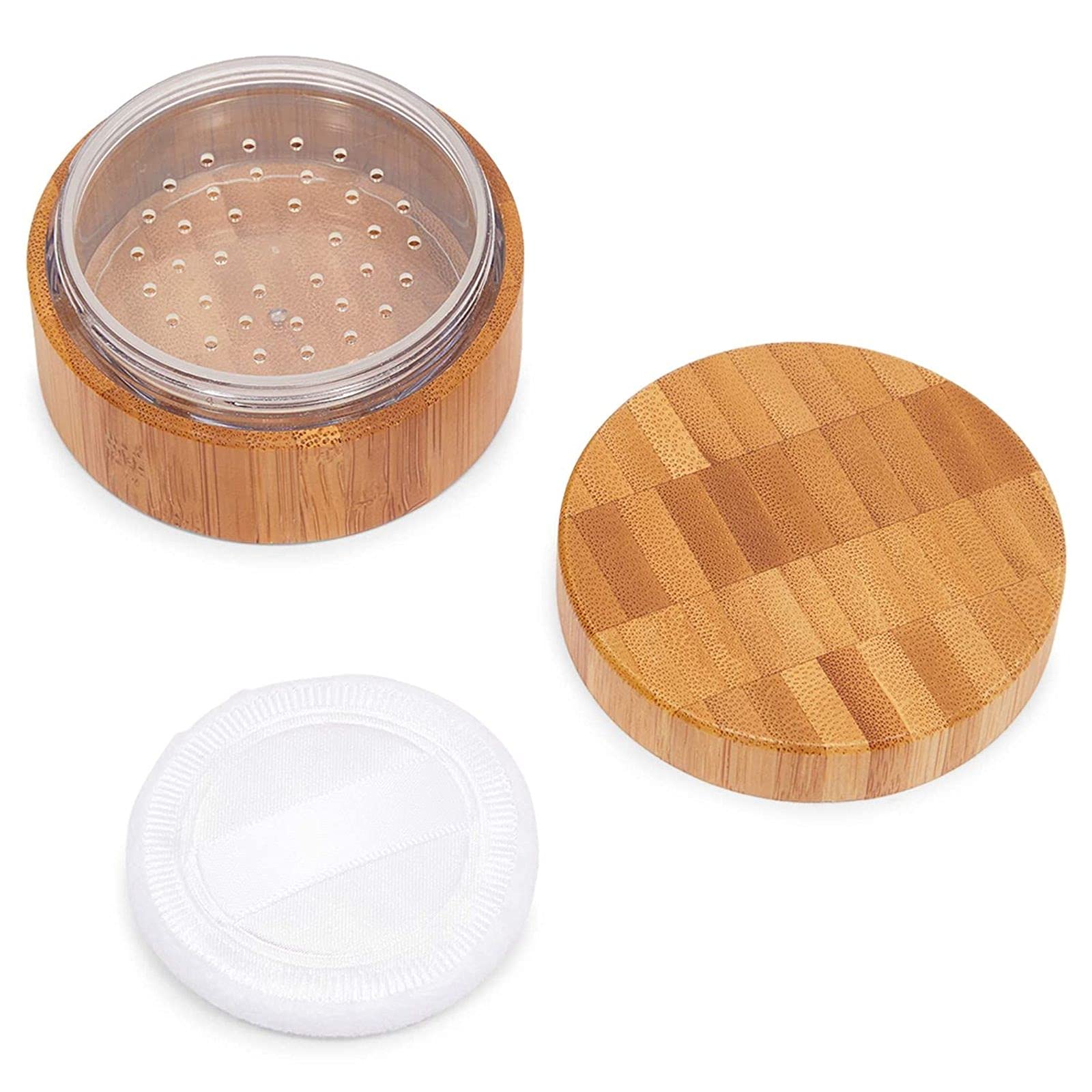 Empty Bamboo Powder Container with Sifter and Powder Puff (30 ml)