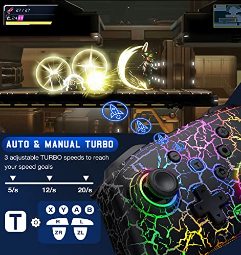 Gammeefy Switch Controller, Wireless Switch Pro Controller for Nintendo Switch/Lite/OLED, 9 Color Adjustable LED Switch Remote Compatible with PC/Android/IOS with Programmable Function