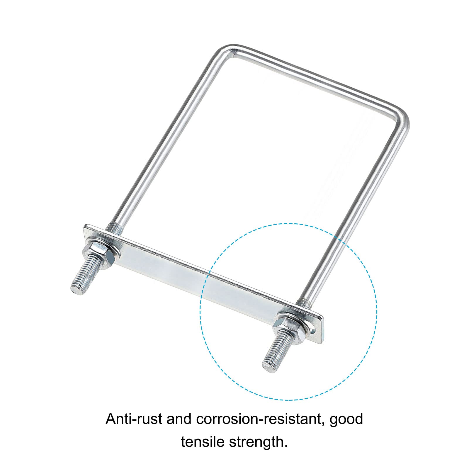 METALLIXITY U Bolts 2 Sets (M8x90x180mm), Square U Bolt Carbon Steel with Accessories - for Construction, Pipe