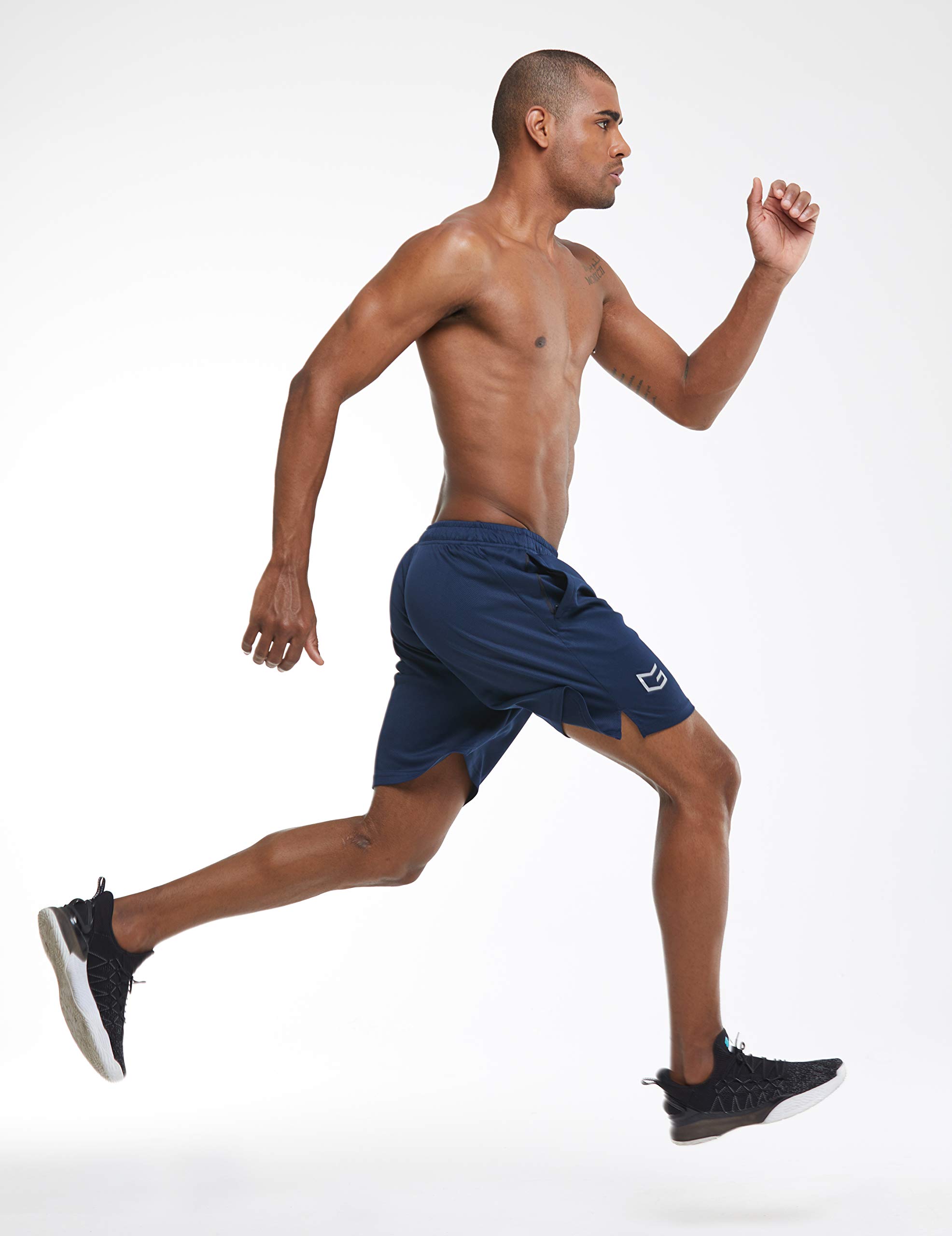 G Gradual Men's 7" Workout Running Shorts Quick Dry Lightweight Gym Shorts with Zip Pockets (2 Pack: Navy Blue/Black X-Large)