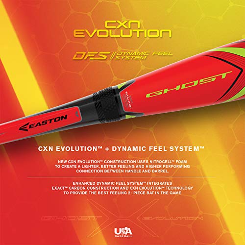 EASTON Ghost X Evolution -10 (2 5/8") USA Youth Baseball Bat | 32 inch / 22 oz | 2019 | 2 Piece Composite | CXN Evolution | EXACT Carbon | Speed End Cap | Lizard Skin Grip