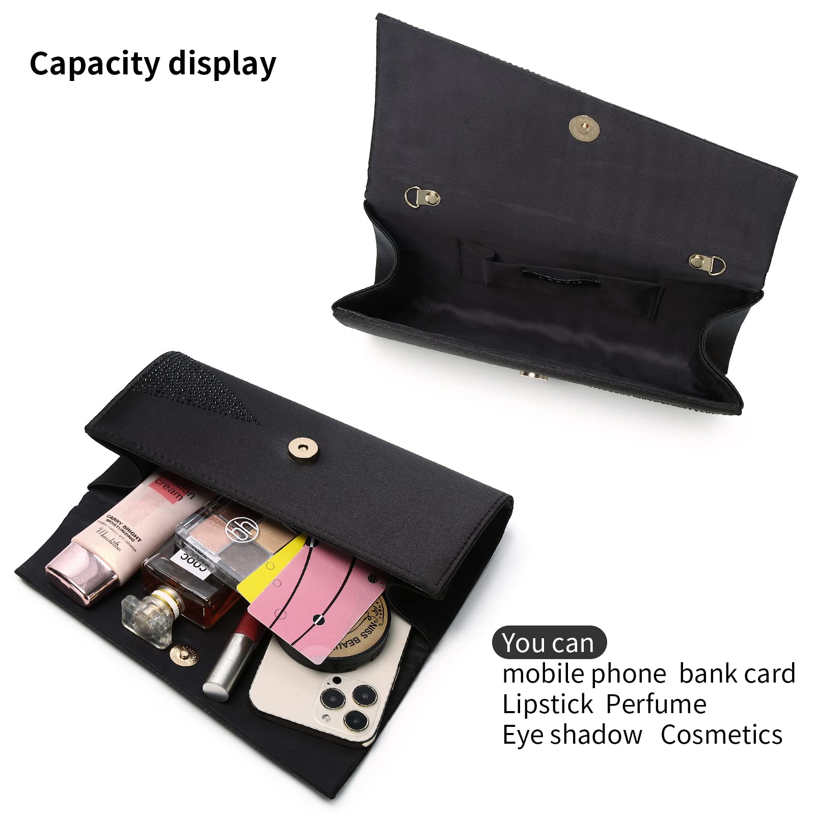 Labair Clutch Purses for Women Satin Rhinestone Evening Bag Wedding Formal Bridal Clutch.