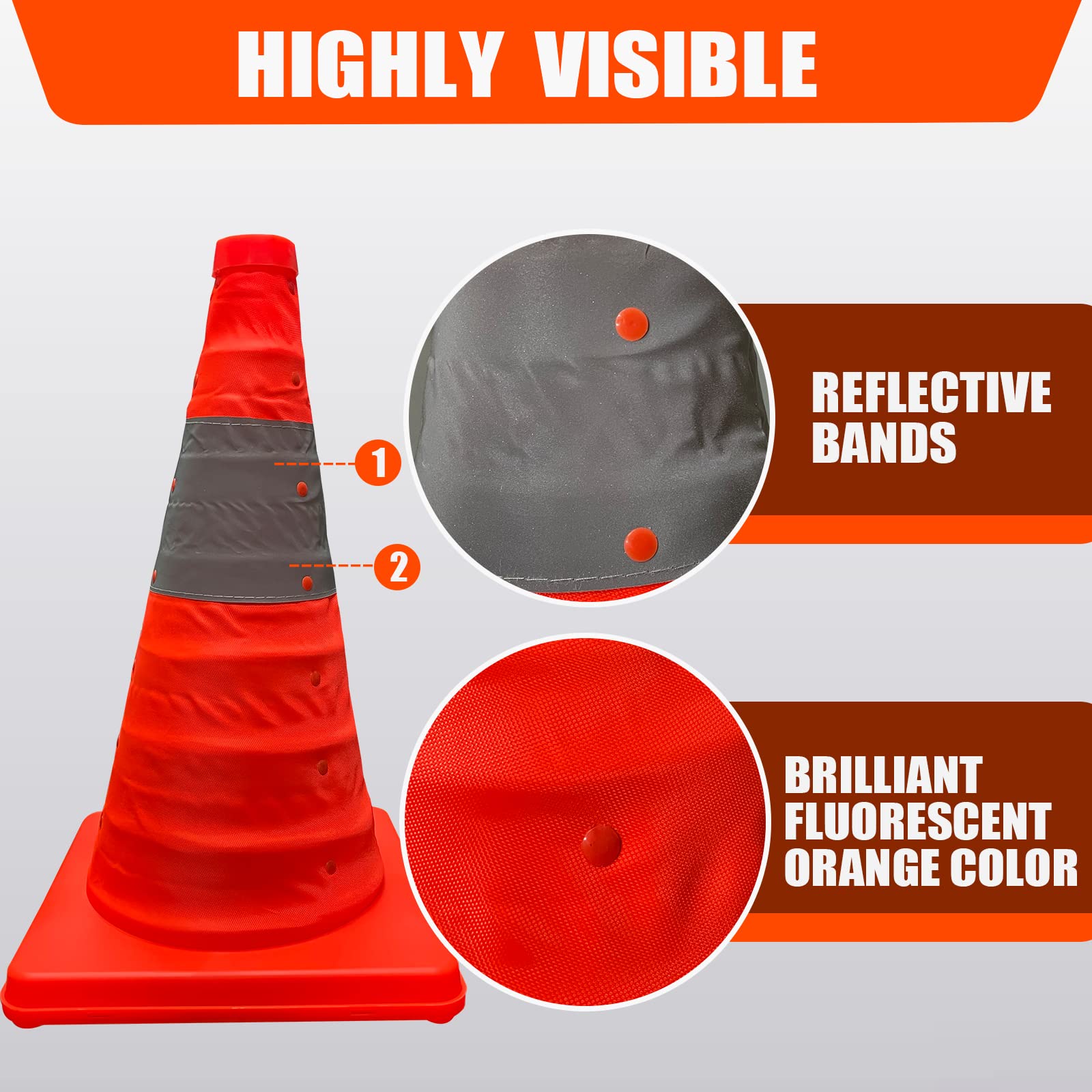 Ikaufen 4 Pack 15.5 inch Collapsible Traffic Cones, Multi Purpose Pop up Safety Road Reflective Parking Cone, Construction Cones, for Training, Parking Lot and Driving Practice