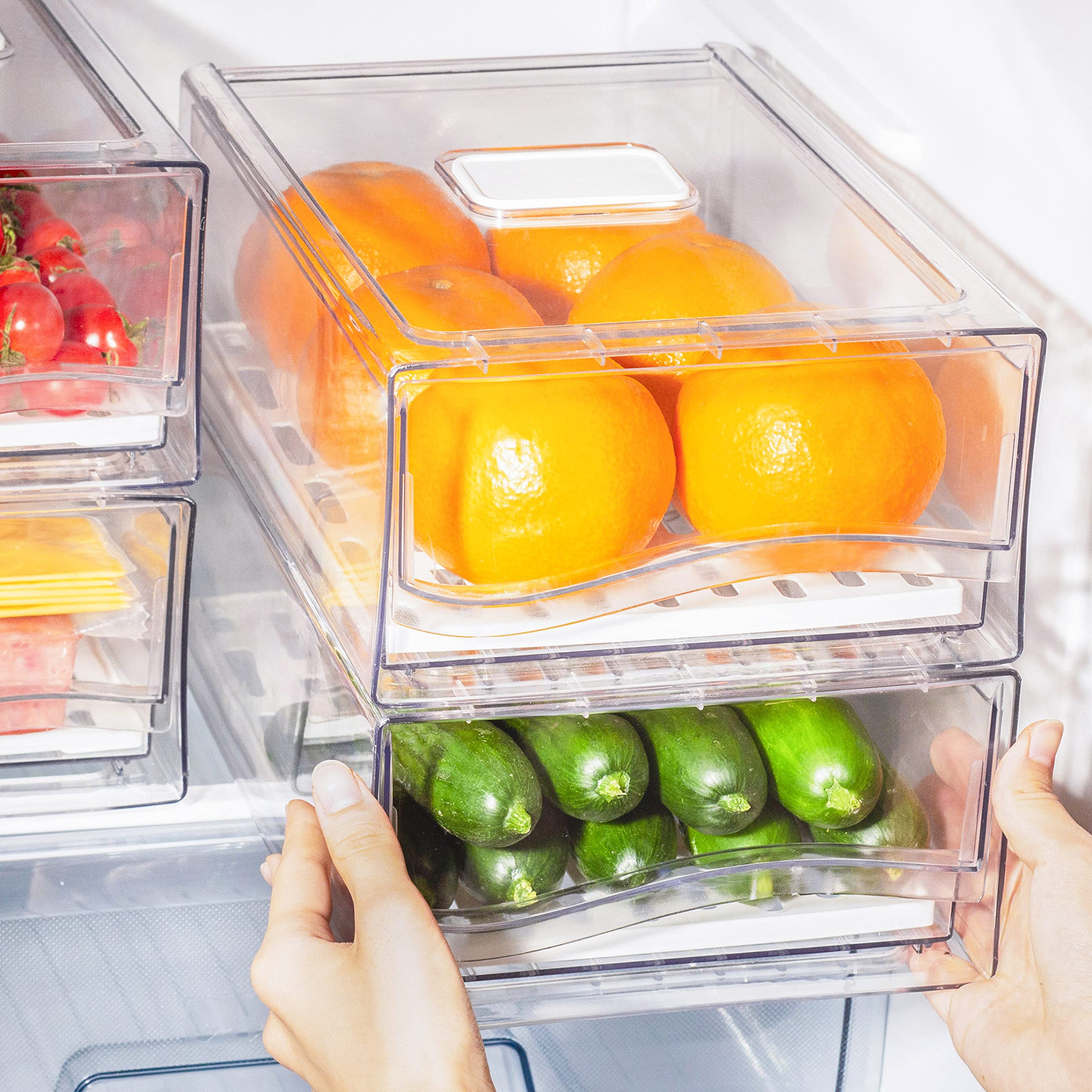 Ornafort 2Pack Clear Fridge Drawer Organizer Stackable Refrigerator Drawers Pull Out Bins Plastic Sliding Home Edit Storage Containers for Bathroom Pantry Cabinet Kitchen,as Gift(Not Dishwasher Safe)