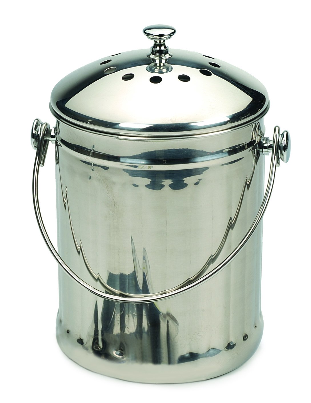 RSVP International Endurance (PAIL-SM) Stainless Steel Compost Pail with Charcoal Filters, 1/2 Gallon | Keep Food Scraps & Organic Waste for Soil | 2 Charcoal Filters for Odor Control | Dishwasher Safe