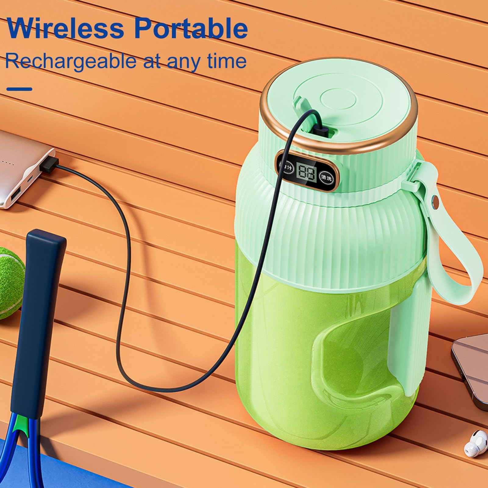 oxcuuka Multifunctional Portable Juicer Cup With Digital Display, Personal Portable Blender Rechargeable for Shakes and Smoothies, Fruits and Veggies - 900ml Green single cup with single lid