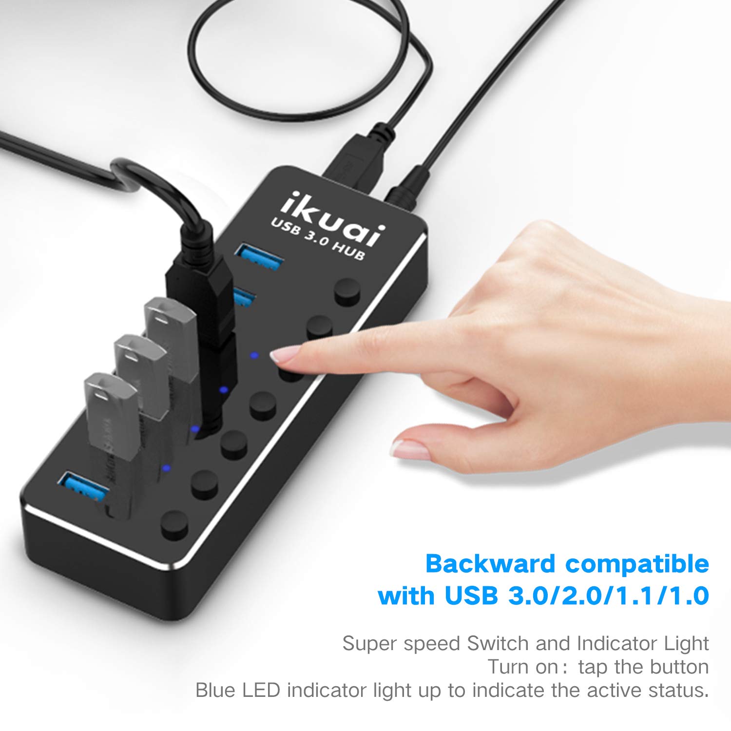 ikuai 7 Ports USB 3.0 Hub with 5V 3A Power Adapter + USB 3.0 Switch Selector 2 Computers Sharing 4 USB Devices and Audio Output KVM Switch