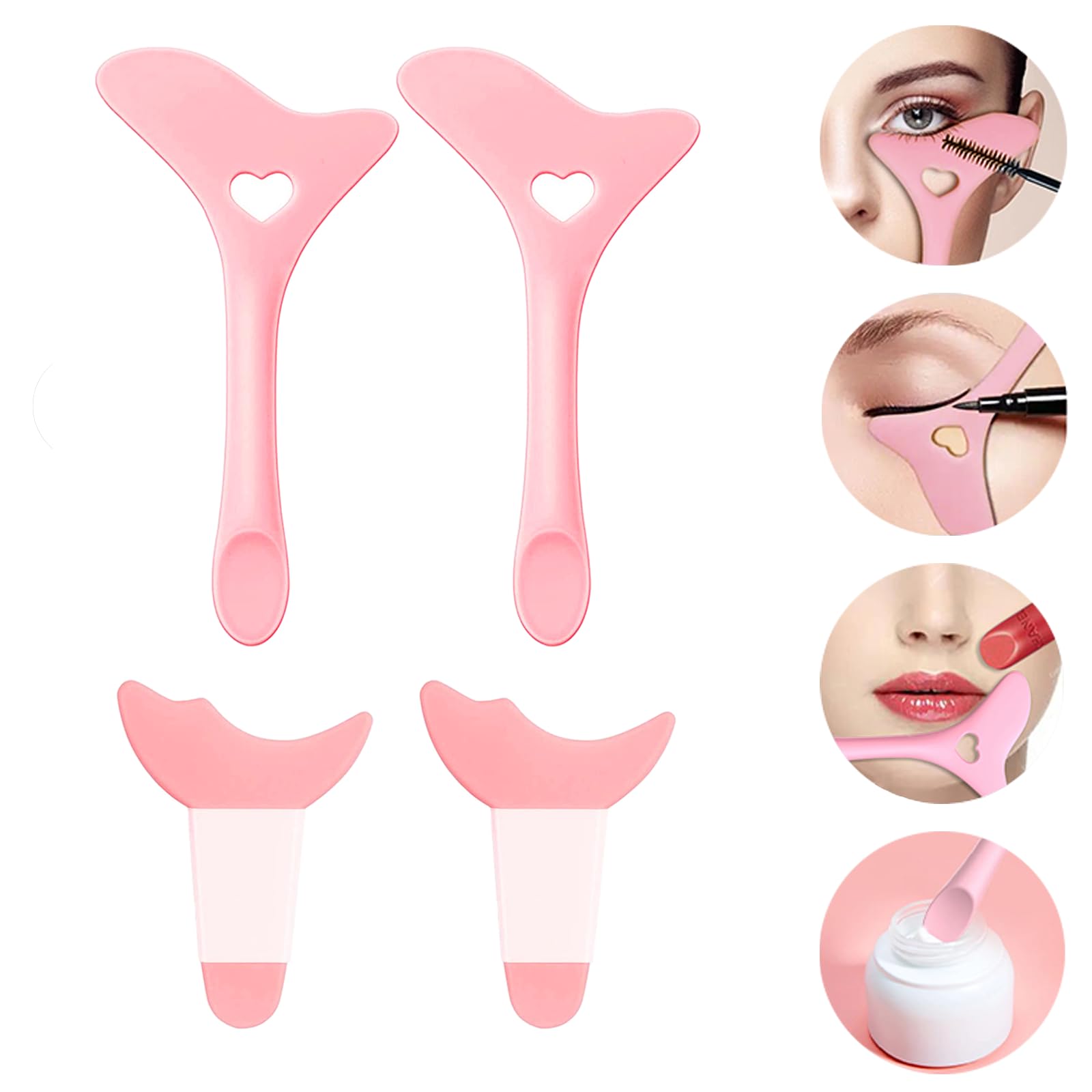 Eyeliner Stencils 4Pcs Reusable Silicone Eyeliner Aid Winged Eyeline Tip Multifunctional Eye Makeup Tool Kit Mascara Shield Eyelash Eyebrow Eyeshadow Lipstick Applicator Guide Tool(Pink)