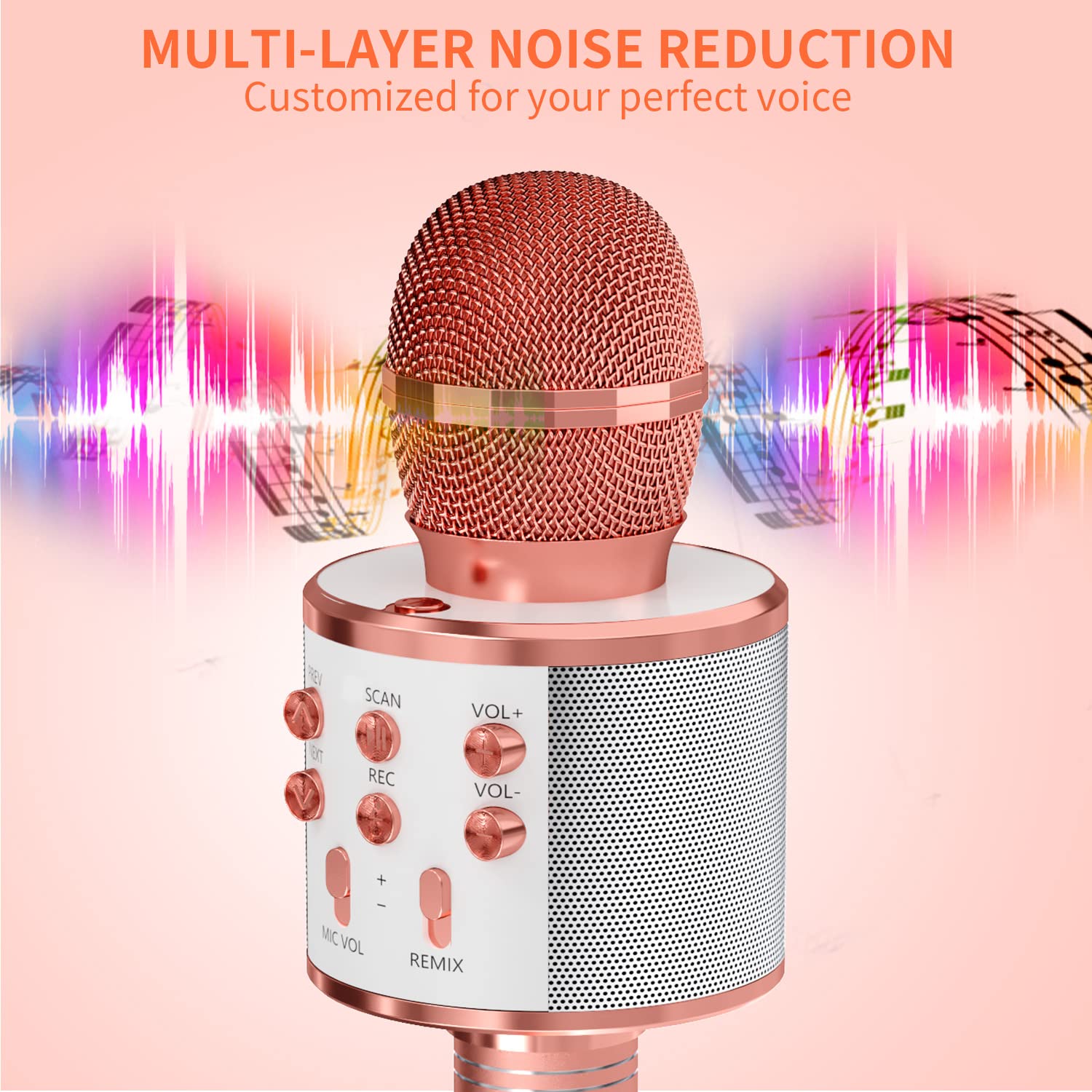 GIFTMIC Kids Microphone for Singing, Wireless Bluetooth Karaoke Microphone for Adults, Portable Handheld Karaoke Machine, Toys for Boys and Girls Gift for Birthday Party (Rose Gold)