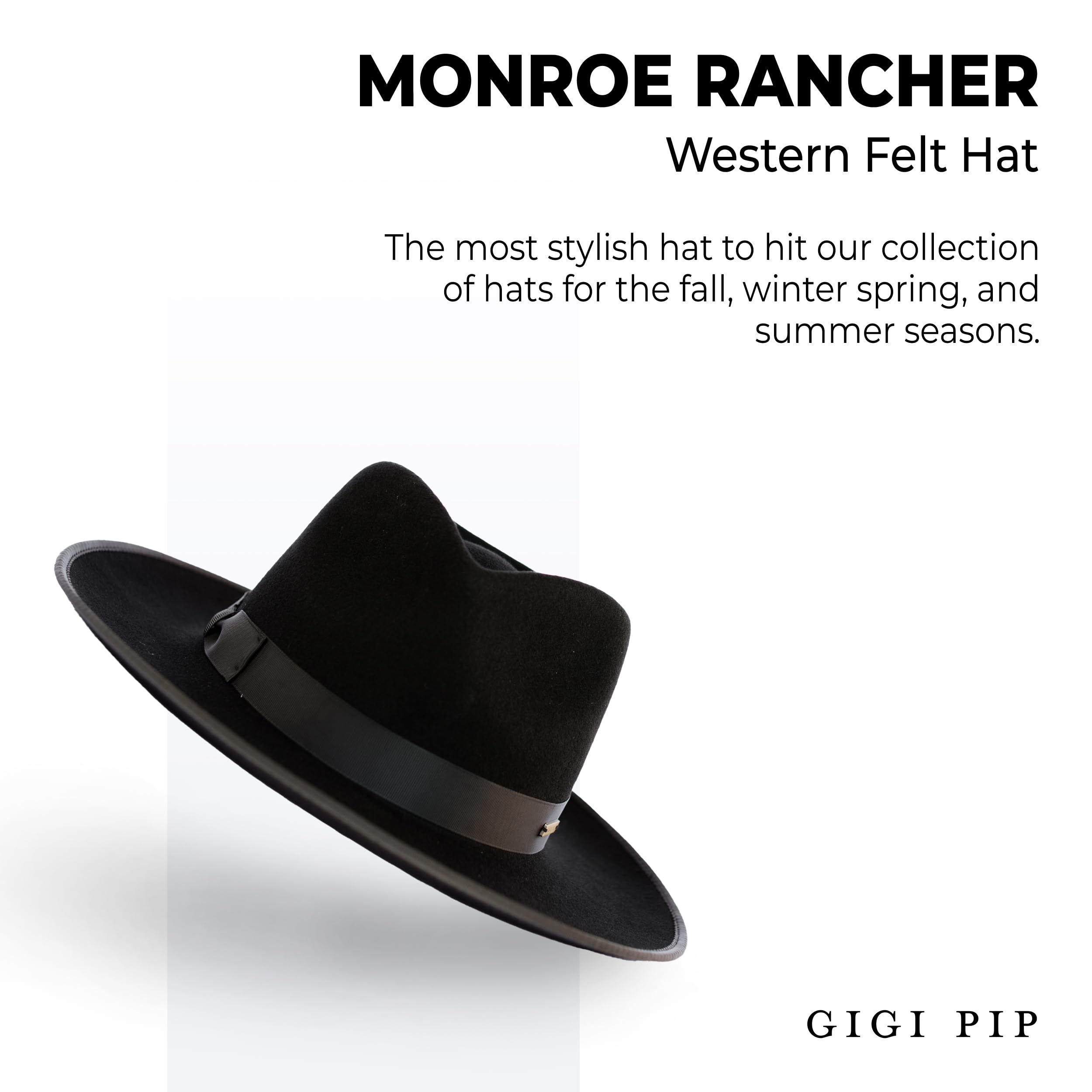Gigi Pip Monroe Rancher Western Fedora Short Brim Felt Hat for Women, 100% Wool, Brown