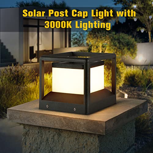MVBT Solar Post Cap Light, Modern Outdoor Fence Deck Column Cap Lamp Lantern 3000K Landscape Lighting for Flat Surface Patio Posts Garden Decoration IP65 Waterproof(7.1"x7.1"x6.5")