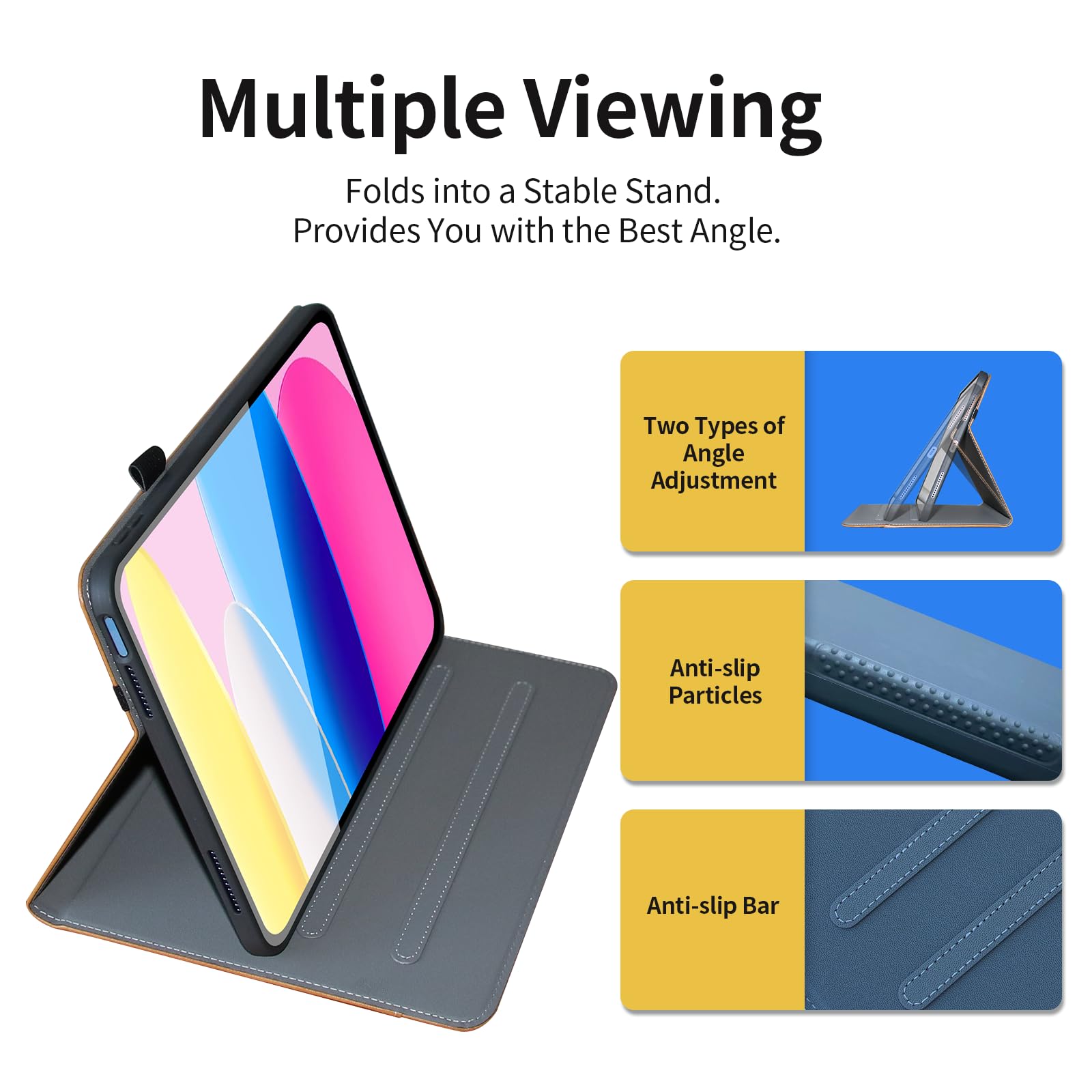 HFcoupe for iPad Gen 10 Case 10.9 Inch 2022, Slim 10th Gen iPad Case with Pocket and Magnetic Closure, Multi-Angle Viewing Stand Stitch Folio Cover with Auto Sleep/Wake, Blue