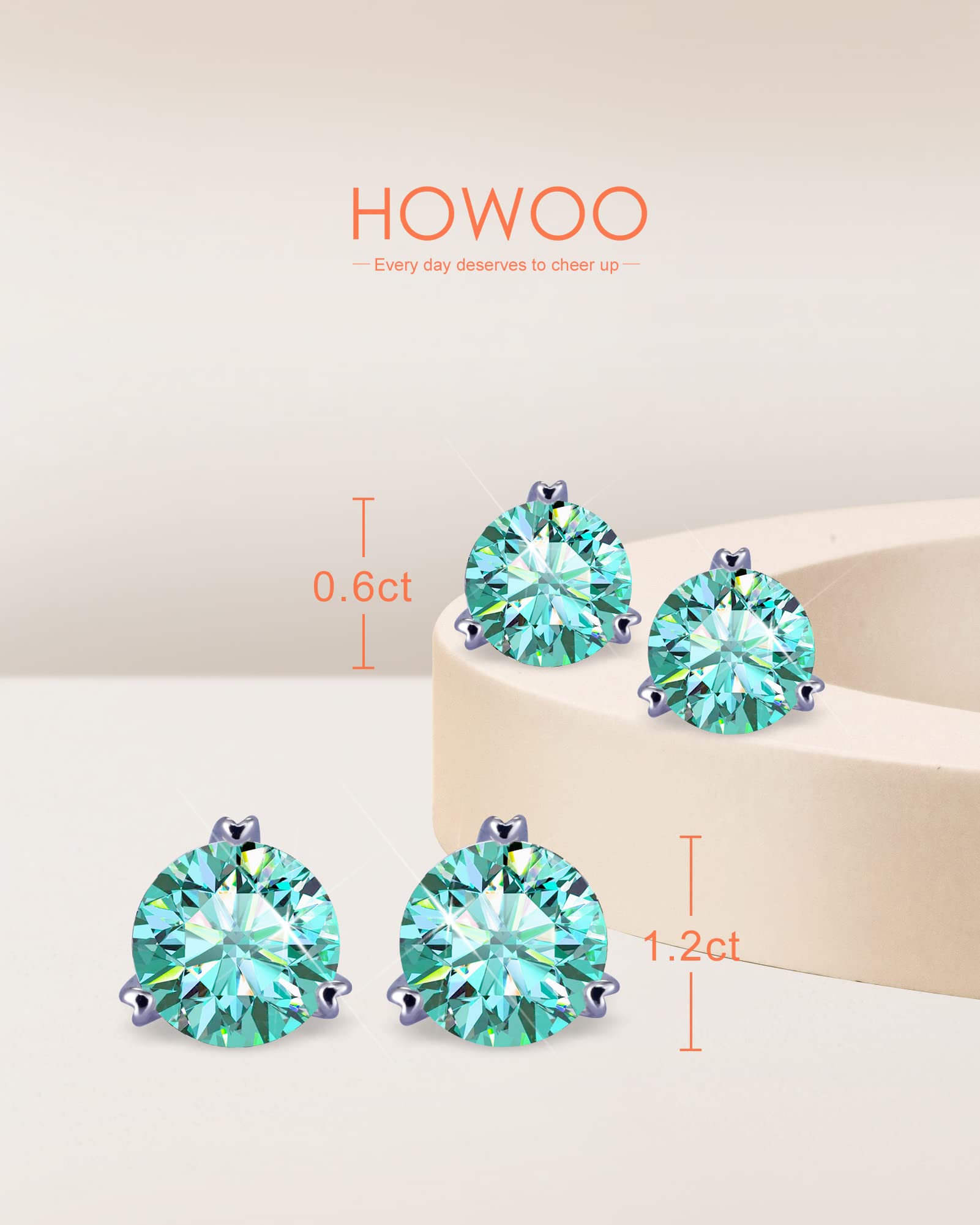Howoo Moissanite Earrings for Women Men White Gold Plated Sterling Silver Stud Earrings Moissanite Diamond Gifts for Her