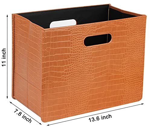HofferRuffer Magazine Basket Holder, Foldable Magazine Rack, Document File Holder Organizer, File Folder, Newspaper Storage Bin Organizer for Home or Office, Home or Office (Brown)