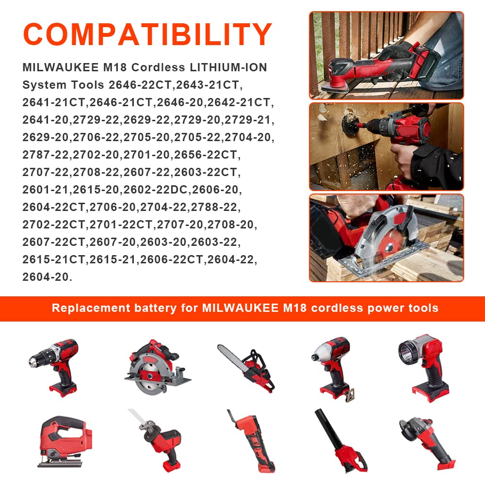 Futurebatt [2-Pack] High Power 9.0Ah! Long-Lasting 18V Battery for Mil M-18 Cordless Tool Battery (Fit All M18 XC Red Lithium Models)