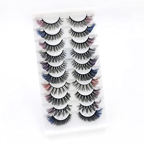 IFLOVEDEKD 10 Pairs Colored Lashes Russian Strip Lashes with 5 Colors 8 Styles Eyelashes Mix Wispy Faux Mink Fluffy Long False Eyelashes Reusable D Curl Lash Strips