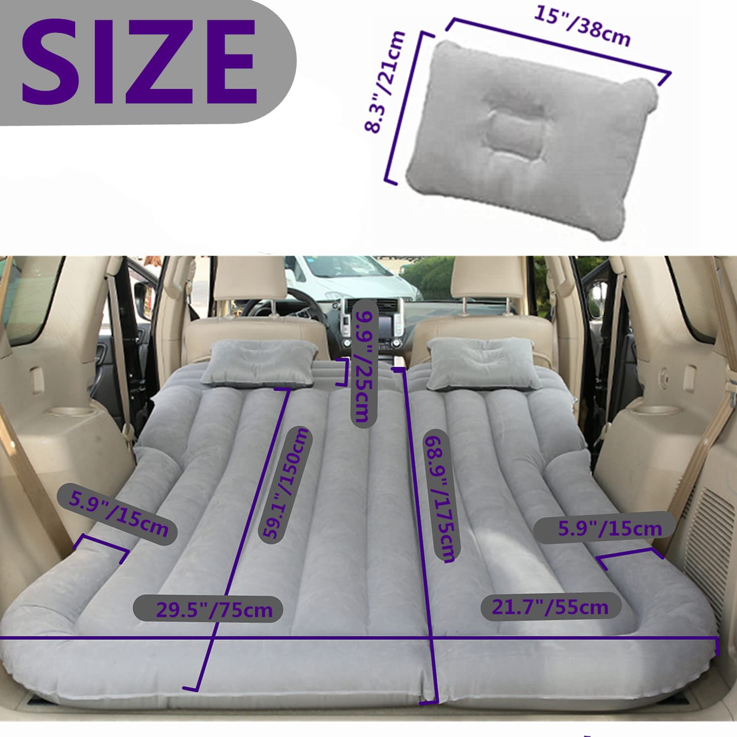 goldhik SUV Car Inflatable Air Mattress Camping Bed with Electric Air Pump, 2 Pillows, Portable Sleeping Pad for Home, Outdoor and Travelā¦