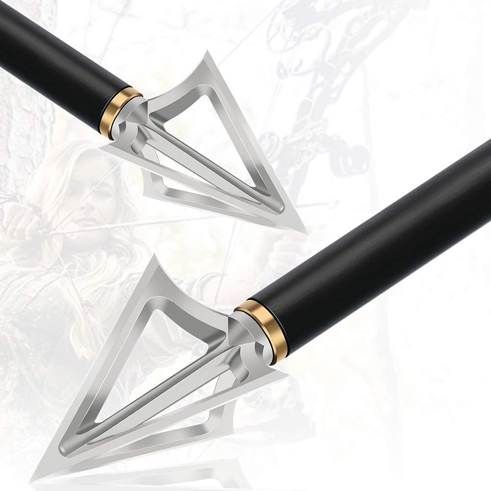 Feyachi Hunting Broad Heads 100 Grain Stainless Steel Fixed Blade Broadhead Arrow Tips Archery Arrowhead for Crossbow and Compound Bow, Pack of 6