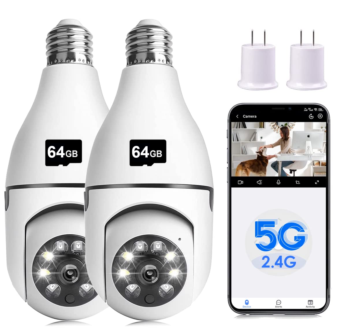 Light Bulb Security Camera, 1080P 2.4G&5G WiFi Security Camera, 355° Motion Detection Night Vision Light Socket Security Camera