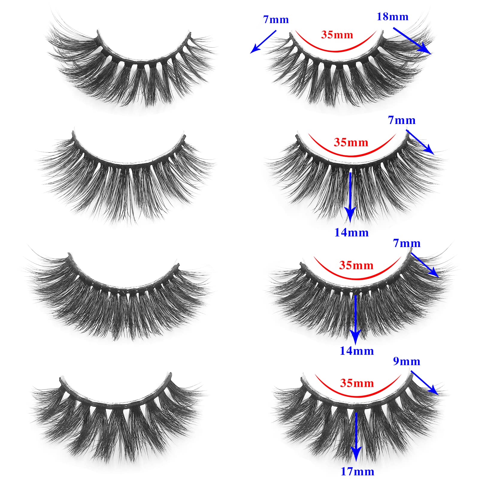IFLOVEDEKD 20 Pairs Long Lashes Mink 4 Styles Reusable Strip Lashes 100% Handmade 3D Fake Lashes Fluffy False Eyelashes Thick Eyelashes Dramatic Fake Eye Lashes Pack Soft Strip Lashes Multipack