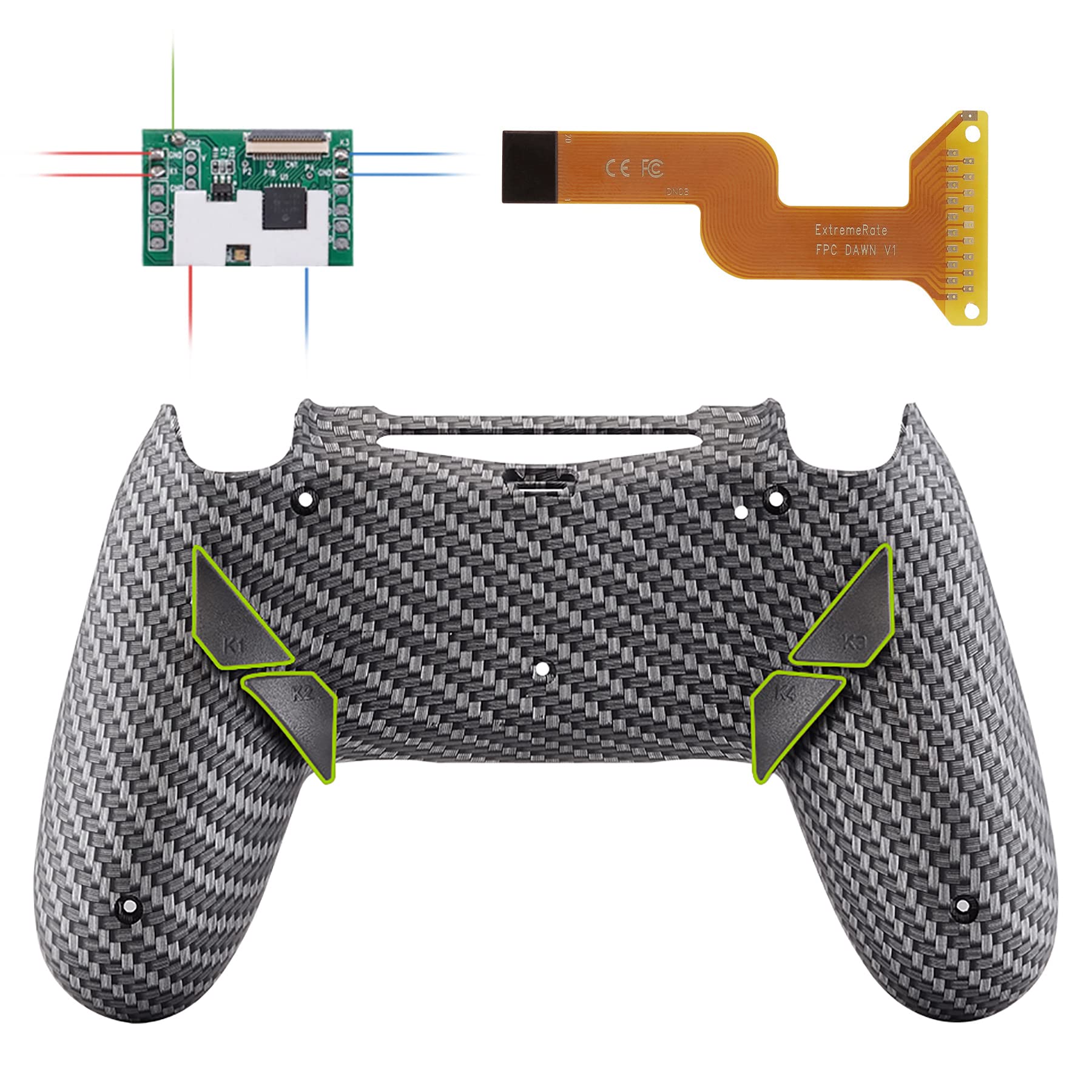 eXtremeRate Carbon Fiber Dawn Programable Remap Kit for PS4 Controller with Upgrade Board & Redesigned Back Shell & 4 Back Buttons - Compatible with JDM-040/050/055 - Controller NOT Included